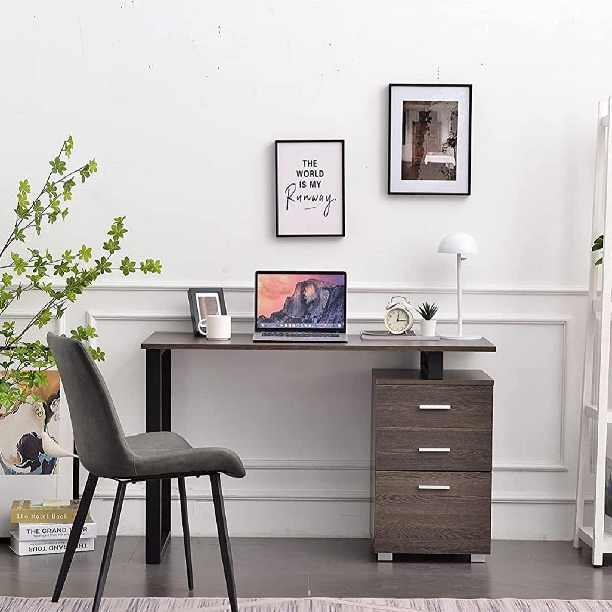 Scrivania per PC PERTH, 120x50x75 cm, con Cassettiera, Legno Marrone ...