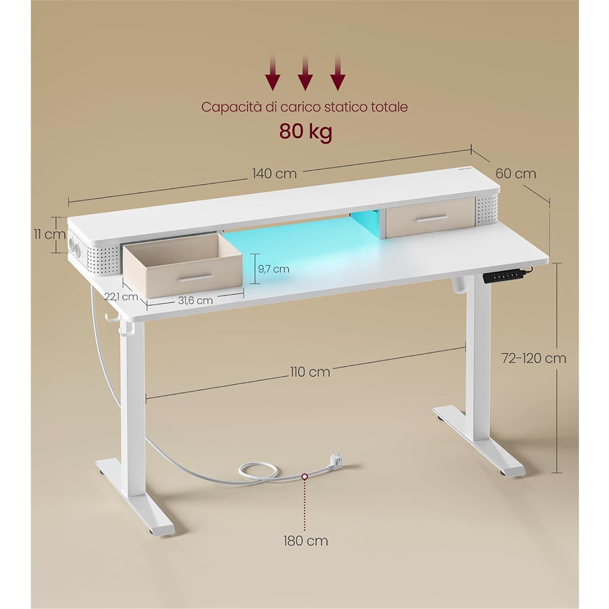 Scrivania per PC NEPAL, 140x60cm, Regolabile in Altezza, Supporto per ...