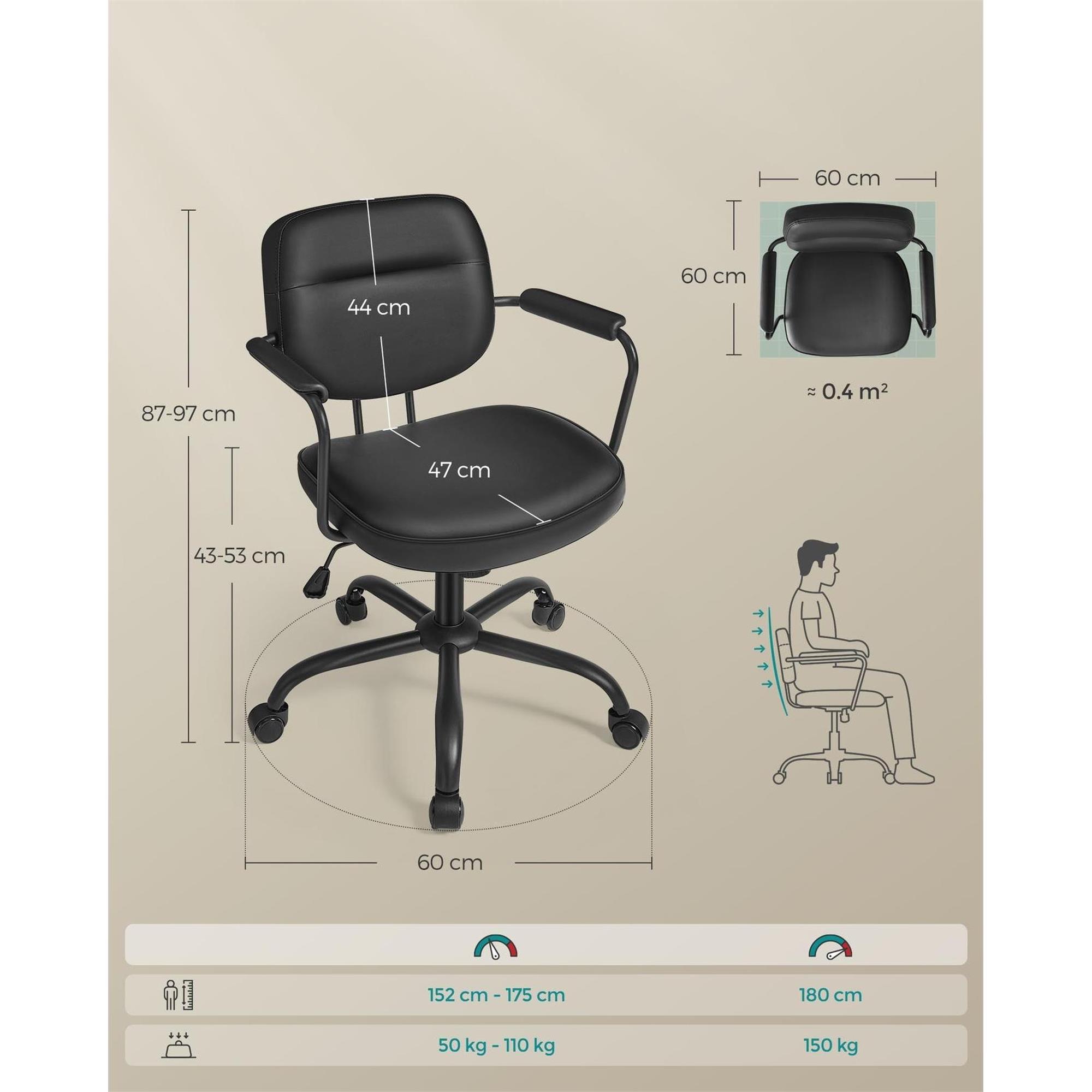 Sedia da ufficio CLASSY, Compatta e Versatile, in Pelle Nera ...